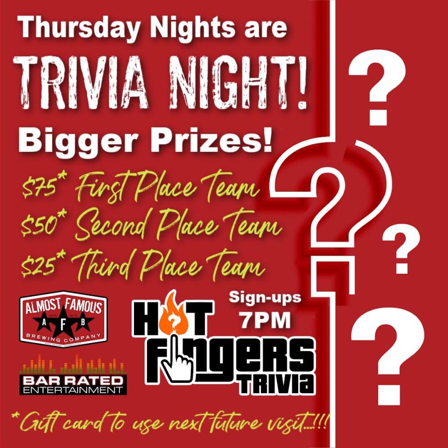 Thursday Nights are Trivia Nights at Almost Famous Brewing - East ...